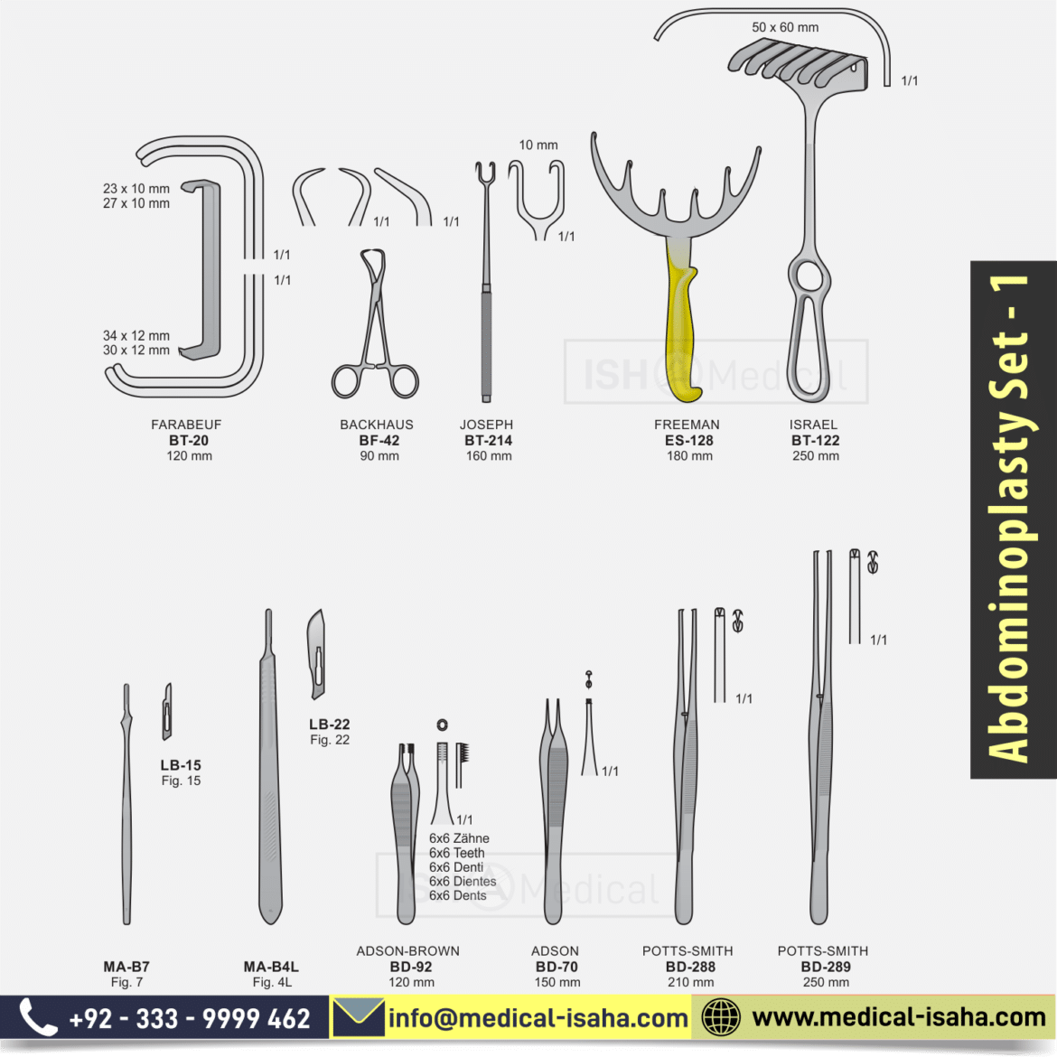 Abdominoplasty tummy tuck Set - handmade tools | ISAHA Medical