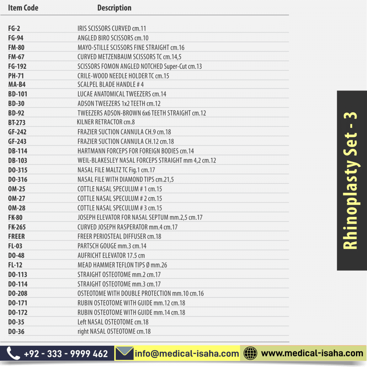 Basic Rhinoplasty Surgery Set - handmade tools | ISAHA Medical